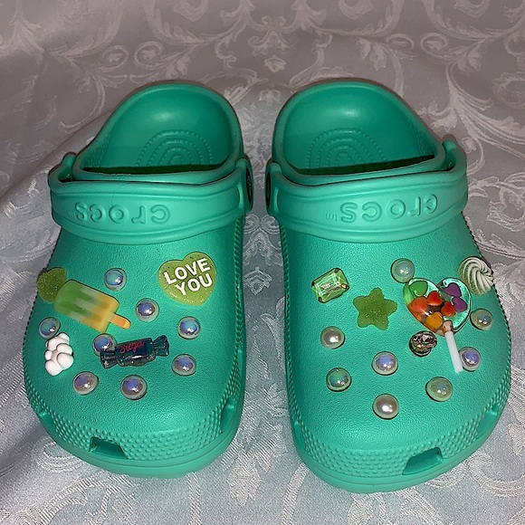 CROCS | Shoes | Mint Green Crocs With Charms Size W 4 M 2 Or Kids J ...